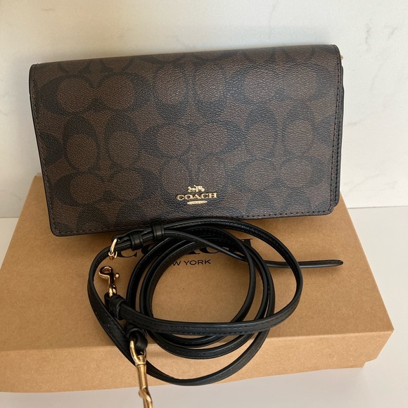 Coach | Bags | Anna Foldover Clutch Crossbody In Signature Canvas ...